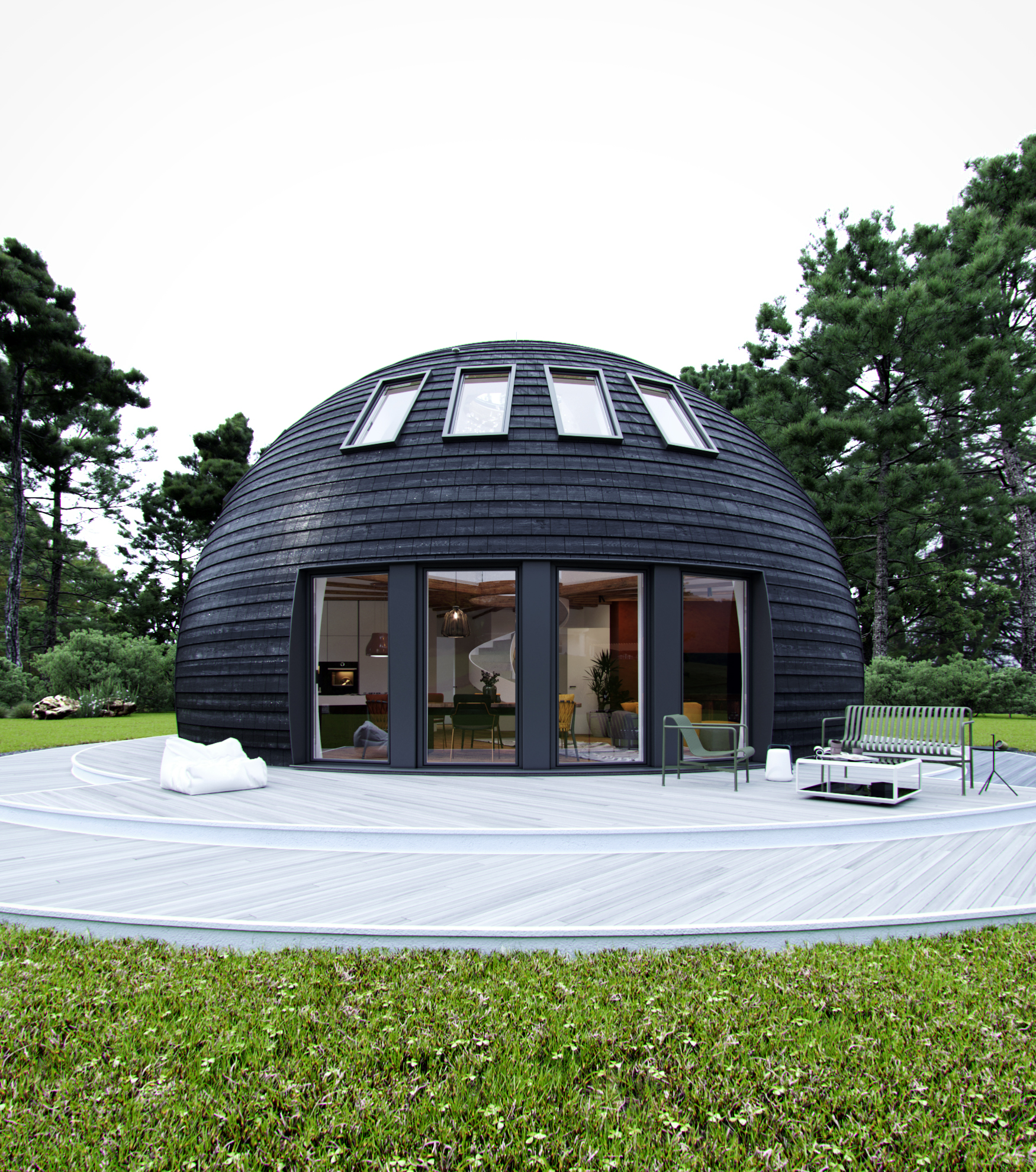 Eco-friendly dome for living. Modular house made of hemp concrete